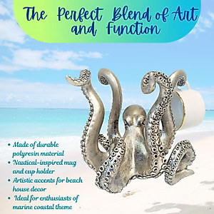 Vintage Style Octopus Coffee Mug Tea Cup Holder in Silver Tone Kitchen Dining Coffee Bar Statue Accessory