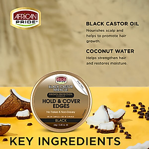 African Pride Black Castor Miracle Hold & Cover Edges - Slicks and Controls Edges, Covers Grays, Fills Thinning Areas, Contains Black Castor Oil & Coconut Oil, 2.25 oz