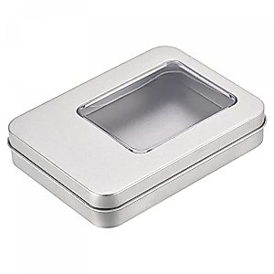 uxcell Metal Tin Box, 10pcs 4.53" x 3.35" x 0.87" Rectangular Empty Tinplate Storage Containers with Clear Window Lids, Silver Tone