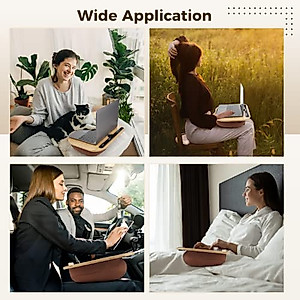 Lap Desk with Pillow Cushion, Portable Bamboo Laptop Stand with Slot for Tablet/Phone, Lightweight Laptop Desk Tray, Computer Bed Table for Home Travel, Support up to 14" Laptops