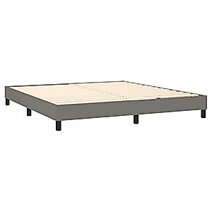 loibinfen King Size Box Spring Bed with Mattress Set, Included 1 x Bed Frame/1 x Headboard with Ears-A/1 x Mattress/1 x Mattress Topper, Dark Gray 76"x79.9" Fabric with Black Legs (Style D)