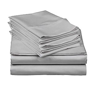 Ethereal Bedding 400-TC Sateen Super Soft 1-PC Luxury Flat Sheet Set King/Eastern King Solid Silver 100% Egyptian Cotton