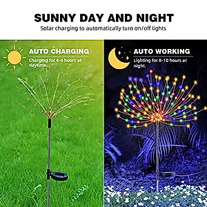 4 PCS Solar Firework Light, Outdoor Solar Garden Decorative Lights 120 LED Powered 40 Copper Wires String DIY Landscape Light for Walkway Pathway Backyard Christmas Decoration Parties (Multi-Colored)