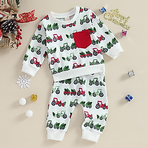 Christmas Outfit Toddler Baby Boy Girl Clothes 0 3 6 9 12 18 24Months 2t 3t Xmas Tree Sweatshirt Top+Long Pants Set (Christmas Car Tree Outfits, 12-18 Months)