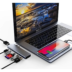 7 in1 Dual USB C Hub USB 3.1 Adapter Dock SD Card Reader 4K HDMI For MacBook Pro Grey