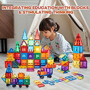 Children Hub 46pcs Magnetic Tiles Set - Educational 3D Magnet Building Blocks - Building Construction Toys for Kids - Upgraded Version with Strong Magnets - Creativity, Imagination, Inspiration