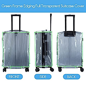 3 Pieces Clear PVC Suitcase Protector Waterproof Cover for Luggage Cover (Fluorescent Green Border, Regular Style)