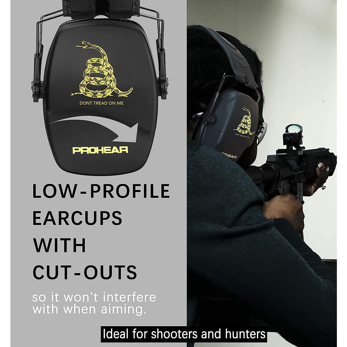 PROHEAR 016 2-Pair Shooting Ear Protection Safety Earmuffs, NRR 27dB Noise Reduction Slim Passive Hearing Protector with Low-Profile Earcups, Compact Foldable Muffs for Gun Range, Hunting