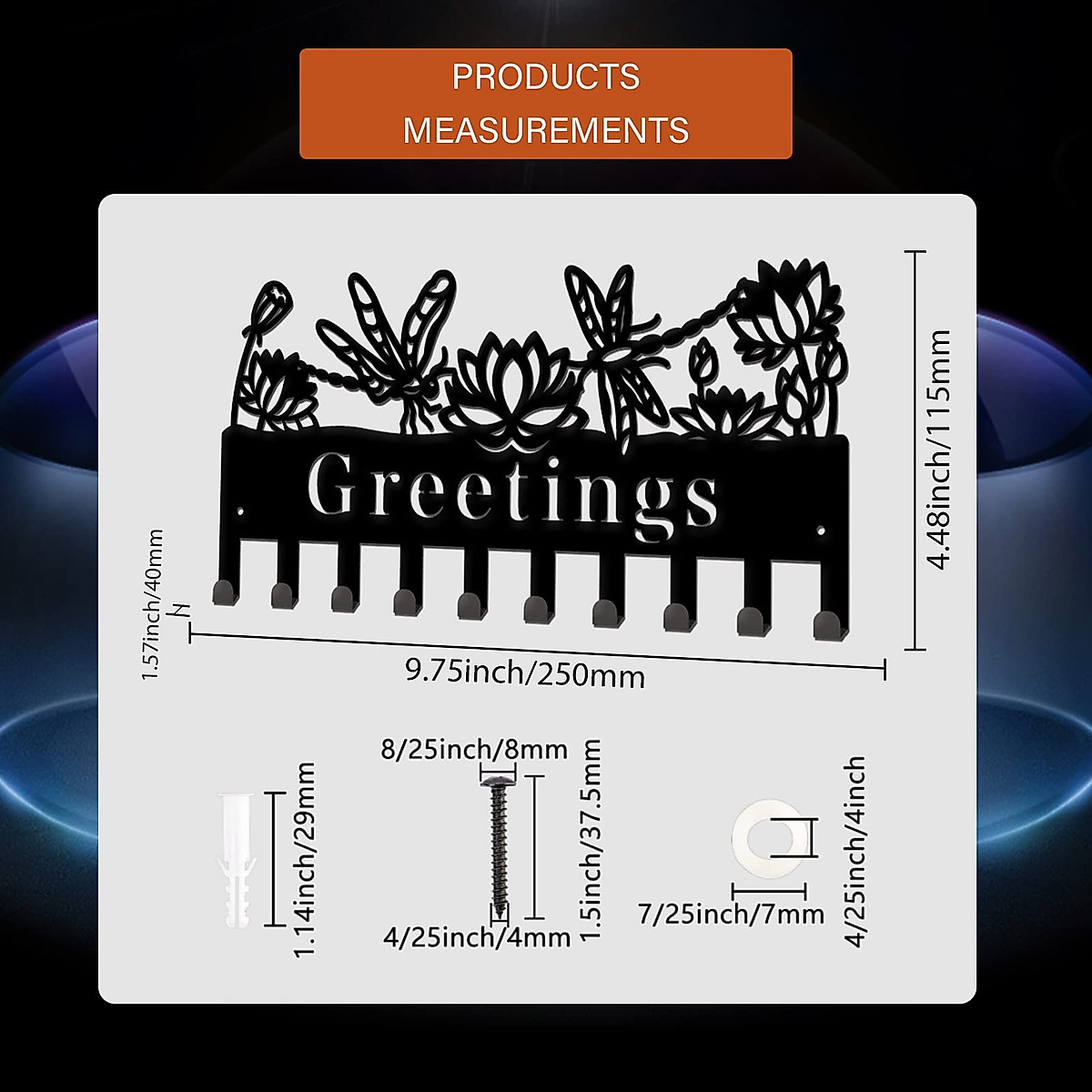 INFUNLY Key Hook for Wall Metal Key Hanger Hook 10 Hooks Dragonflies and Lotus Key Organizer Rack Wall Mounted Hanger for Keys Scarves Pet Leashes Entryway Front Door Kitchen Hallway