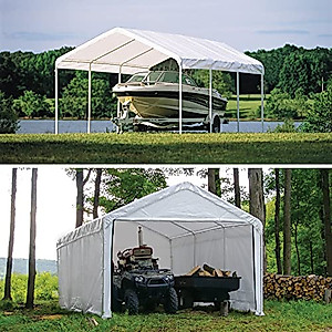 Car Canopy 12x20 Large Steel-Framed Carport and with Waterproof 50+ UPF Commercial Grade Cover and Enclosure Kit with Zippered Door