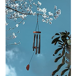 Litu Wind Chimes for Outside with Wood Wind Catcher, 37 Inches Large Aluminum Windchimes Outdoors for Patio Decoration & Zen Atmosphere, Great as a Gift for Family & Relative(Black)