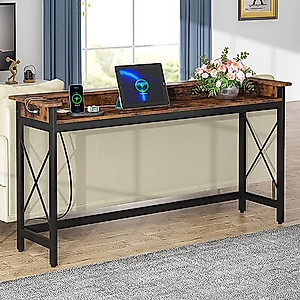 Tribesigns Sofa Table with Outlets and USB Ports, 70.9 inch Extra Long Console Table Behind Couch with Charging Station, Industrial Narrow Entryway Hallway Accent Table for Living Room