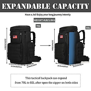 4land Big Camping Backpack for Men, Extra Large Hiking Backpack for Travel, 60L70L85L Oversized Waterproof Military Rucksack