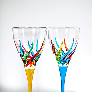 Italian Crystal Trix Wine Drinking Glasses, Set of 2, 8 oz Glasses, Elegant Stemware, Hand Blown Wine Glasses, Crystal Wine Glasses for White or Red Wine, Wedding Glasses, Made in Italy