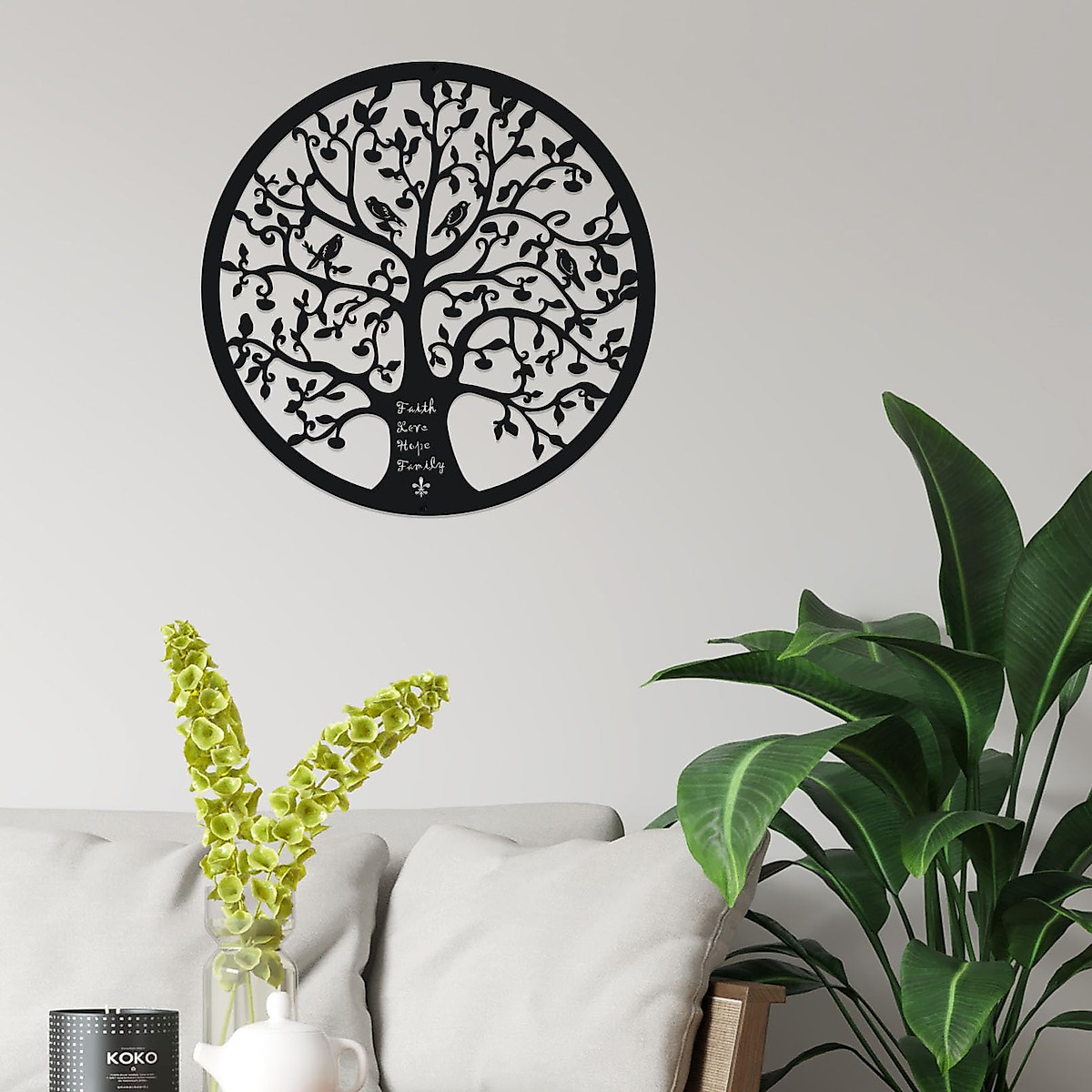 ESTART Tree of Life Metal Wall Art 2 Set, Family Tree with birds on branch Wall Hanging Decoration for Balcony Patio Porch Bedroom Living Room Garden Office and Farmhouse
