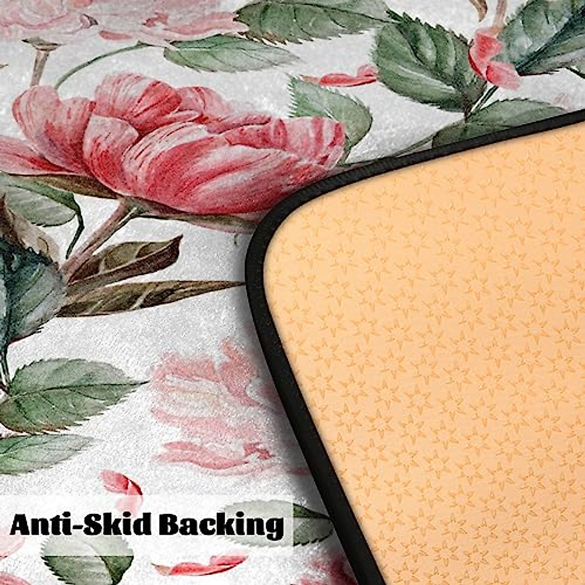 KOBLEN Red Peony Leaves Kitchen Rugs Non Slip Washable Absorbent Kitchen Mats 20x39 inch Cushioned Anti Fatigue Kitchen Floor Mats for in Front of Sink