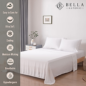 Bella Coterie Luxury King Bamboo Sheet Set | Organically Grown | Ultra Soft | Cooling for Hot Sleepers | 18" Deep Pocket | Viscose Made from Bamboo [White]