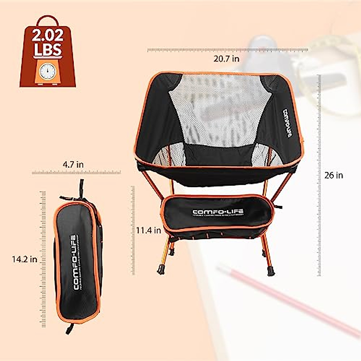 COMFO-LIFE Portable Camping Chair - Backpacking Chair Ultra Lightweight and Durable Lawn Chairs, Camp, and Backpacking Chair - Ideal for Travel and Outdoor Adventures - Ultralight & Compact