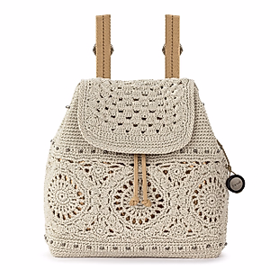 The Sak Sayulita Backpack in Leather, Adjustable, Removable Straps, Natural Medallion