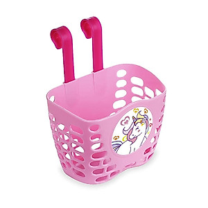 Kid's Bike Basket Accessories Set, Lovely Pink Unicorn Pattern Bicycle Front Handlebar Basket Bell, Streamer for Kid Bike
