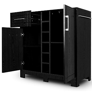 BELLEZE Wine Cabinet with Drawers, Storage Shelves and 6-Bottle Wine Rack, Sideboard Buffet, Coffee Bar, Cupboard for Dining Room, Kitchen, Living Room -Vietti (Light Black)