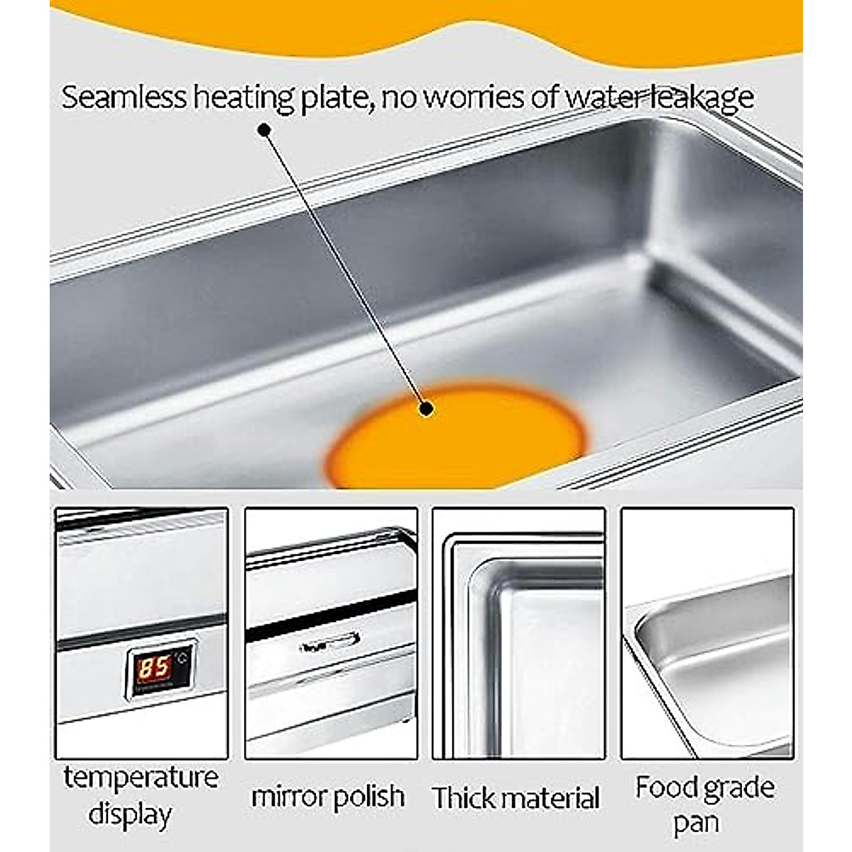 Food Warmer, Chafing Dish Stainless Steel Chafing Dishes, 9L Buffet Server, Catering Food Warmers with 90° Half Clamshell for Parties, Buffets, Adjustable Temperature (1/2 Size Food PAN)