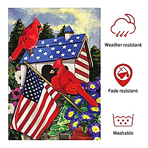 Birds Parrot Patriotic Garden Flag USA Memorial Day Garden flags 12x18 Inch Double Sided Burlap 4th of July Independence Day Yard Banner for Outdoor Outside Decoration(ONLY FLAG)