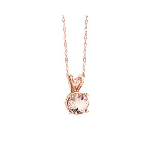 GNG 10k Rose Gold Natural Morganite Solitaire Pendant Necklace, 18" (6mm Round Morganite)