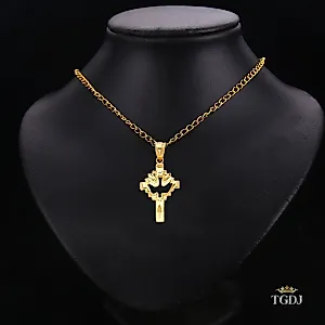 14k Yellow Gold Religious Cross with Holy Spirit Dove Pendant