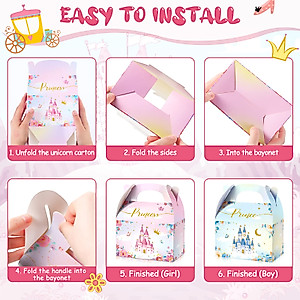 Princess and Prince Treat Boxes Pink Princess Boxes Blue Prince Castle Gift Boxes Little Princess Crown Goodie Boxes Royal Prince Cardboard Boxes for Boy Girl Birthday (Prince and Princess, 24 Pcs)