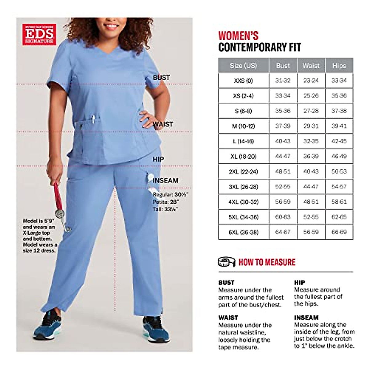 EDS Signature Scrubs for Women, Contemporary Fit Pull-On Cargo Pants with Rib-Knit Waistband in Soft Brushed Poplin DK125, M, Black