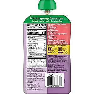 Plum Organics Mighty 4 Organic Toddler Food - Banana, Peach, Pumpkin, Carrot, Greek Yogurt, and Oat - 4 oz Pouch (Pack of 12) - Organic Fruit and Vegetable Toddler Food Pouch