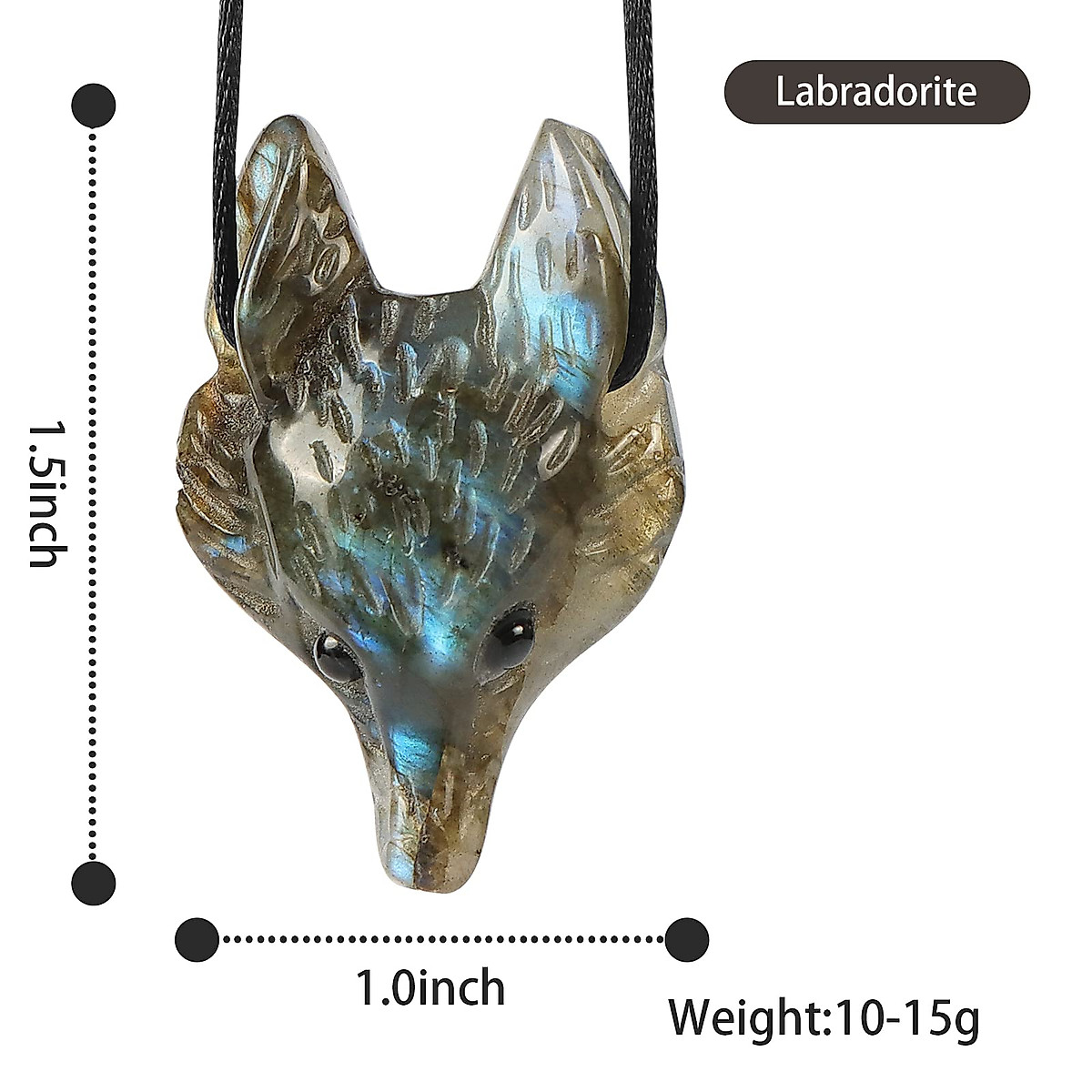 Hxswkk Labradorite Pendant Fox Crystal Necklace 1.5 Inch Healing Gemstone Carved Statue Figurine Gifts