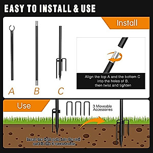 aneeway Outdoor Light String Pole, 8.9ft Heavy Duty Poles with 5-Prong & Hooks, Light Poles for Patio, Garden, Backyard & Party, Wedding, Holidays - 2 Pack, Matte Black