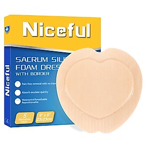 Niceful Sacral Foam Dressing 9"x9", HSA FSA Eligible, Sacral Silicone Foam Dressing with Border Bed Sore Bandages for Large Wound, 5 Pcs