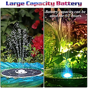 AISITIN 6.5W Solar Fountain with LED Colorful Lights & 3000mAh Battery, Solar Bird Bath Fountain Pump with Fixed Bracket and Multiple Nozzle, Solar Water Fountain Pump for Garden, Pond and Outdoor