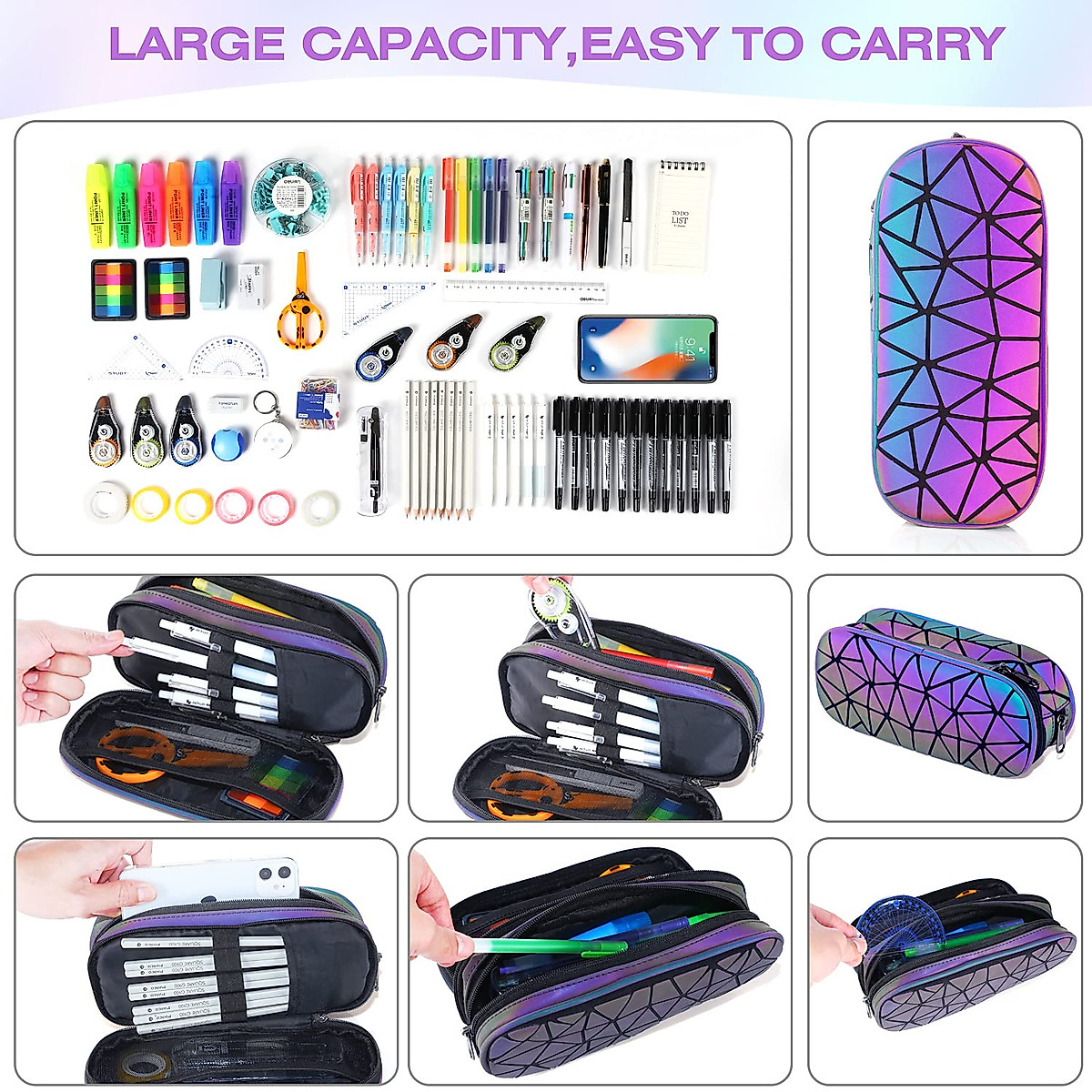 Qbily Large Capacity Pencil Case,Light Pencil Case Pouch Office School College Organizer Storage, High-Capacity Gel Pen Marker Pencil Pen Stationery Case,Purple,Small