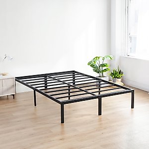 Olee Sleep 18 Inch Heavy Duty Steel Slat Anti-Slip Support, Easy Assembly Platform Bed Frame, Noise Free Steel Mattress Foundation, Maximum Storage, No Box Spring Needed, Black, Cal King Size