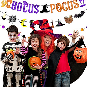 iPartycool Halloween Decorations-Hocus Pocus Decor, Glitter Hocus Pocus Banner, Hocus Pocus Party Decorations, Halloween Hanging Paper Garland Bunting Banner Witches for Wall Home Mantle Office Wall