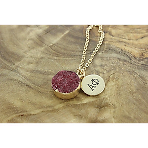 Sorority Shop AP Necklace - Alpha Phi Red Druzy Gemstone Necklace With Engraved Pendant – 14K Gold Dipped Jewelry with Red Gemstone – Sorority Gift, Charm Paraphernalia