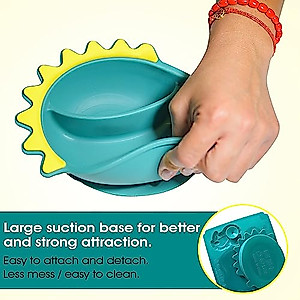 Dinosaur Silicone Baby Feeding Set |Toddler Utensils, baby spoon and fork, waterproof bibs, bowl & suction plates for Self-Feeding. Baby Led Weaning, Toddler feeding supplies. (Dino Green)