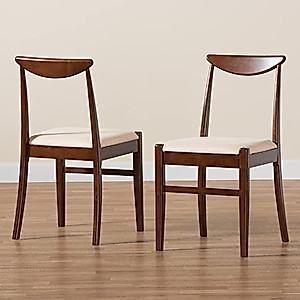 Baxton Studio Delphina Mid-Century Modern Cream Fabric and Dark Brown Finished Wood 2-Piece Dining Chair Set