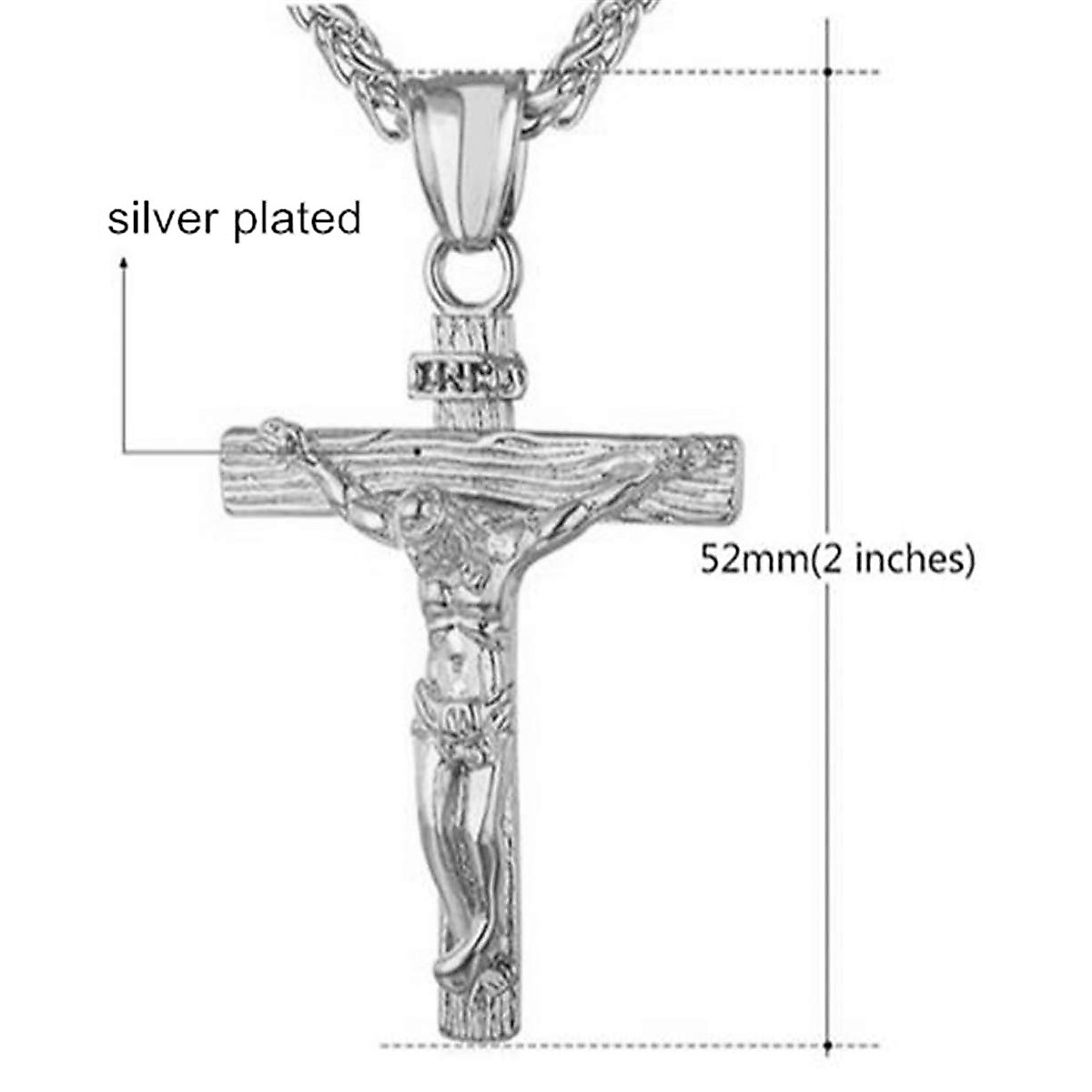 JTTBIGV Stainless Steel Jesus Christ INRI Crucifix Cross Pendant Necklace 30inch Long Chain