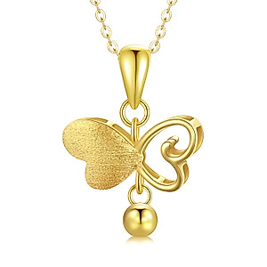 SISGEM Solid 18K Gold Butterfly Necklace for Women, Real Gold Heart Butterfly Pendant Jewelry Anniversary Christmas Gift for Her, Mom, Wife, Girls
