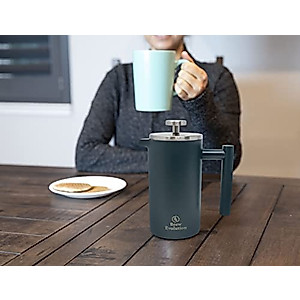 Brew Evolution 20 oz Stainless Steel French Press Coffee Maker | Double Walled Insulated Coffee & Tea Brewer Pot & Maker | Keeps Brewed Coffee or Tea Hot | 600 ml, Hawaiian Blue