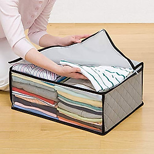 Astro Clothes Storage Bags, 3 Pack Clothes Storage Bins Foldable Closet Organizers with Activated Carbon , Breathable Material, Zipper, Clear Window for Sweaters, Coats, T-shirts, Blankets Grey, 171-01