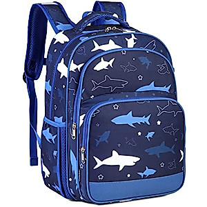 VASCHY Kids backpacks, 16in Water Resistant Backpack for Preschool/Primary/Elementary School Bookbag for Boys Girls with Tablet Sleeve Shark