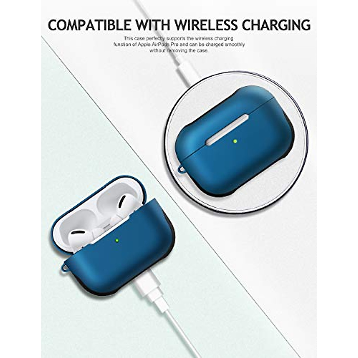 AirPods Pro Case Cover with Lanyard, Luxury AirPod Pro Cover Compatible Apple AirPods Pro Charging Case, Soft Silicone + Hard Shell Dual Layer Protective Case for AirPods Pro Accessories (Blue)