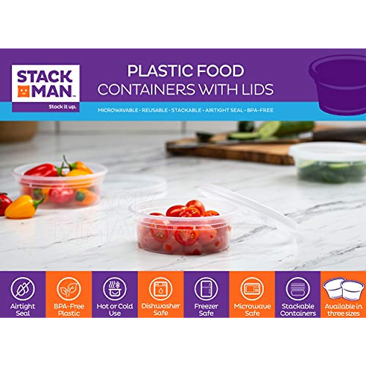 [48 Sets - 8 oz.] Plastic Containers with Lids - Slime Containers 8 oz - Small Containers with Lids