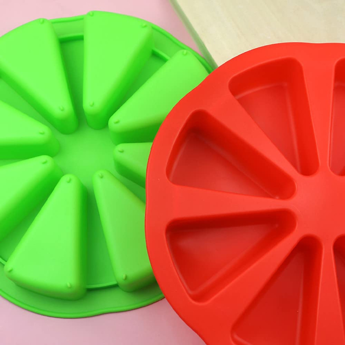 XIYUAN 2 Pcs Silicone Baking Molds Large 8 Cavity Silicone Scone Pan/Cakes Slices Mold/Triangle Cavity Cake Pan Pizza Slices Pan,Cornbread Mold And Soap Mould,DIY Baking Tool